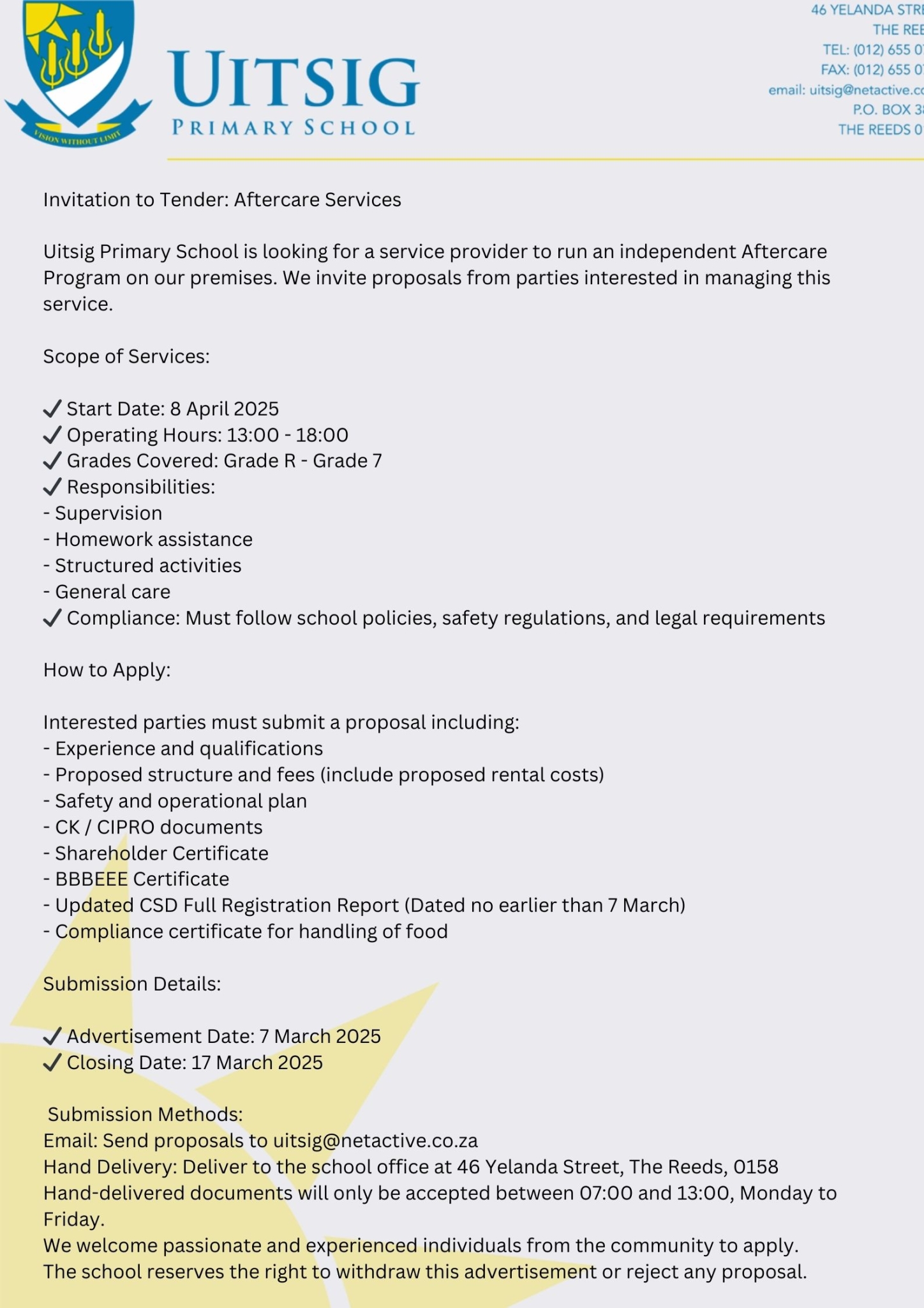 Advertised Tenders - Uitsig Primary School